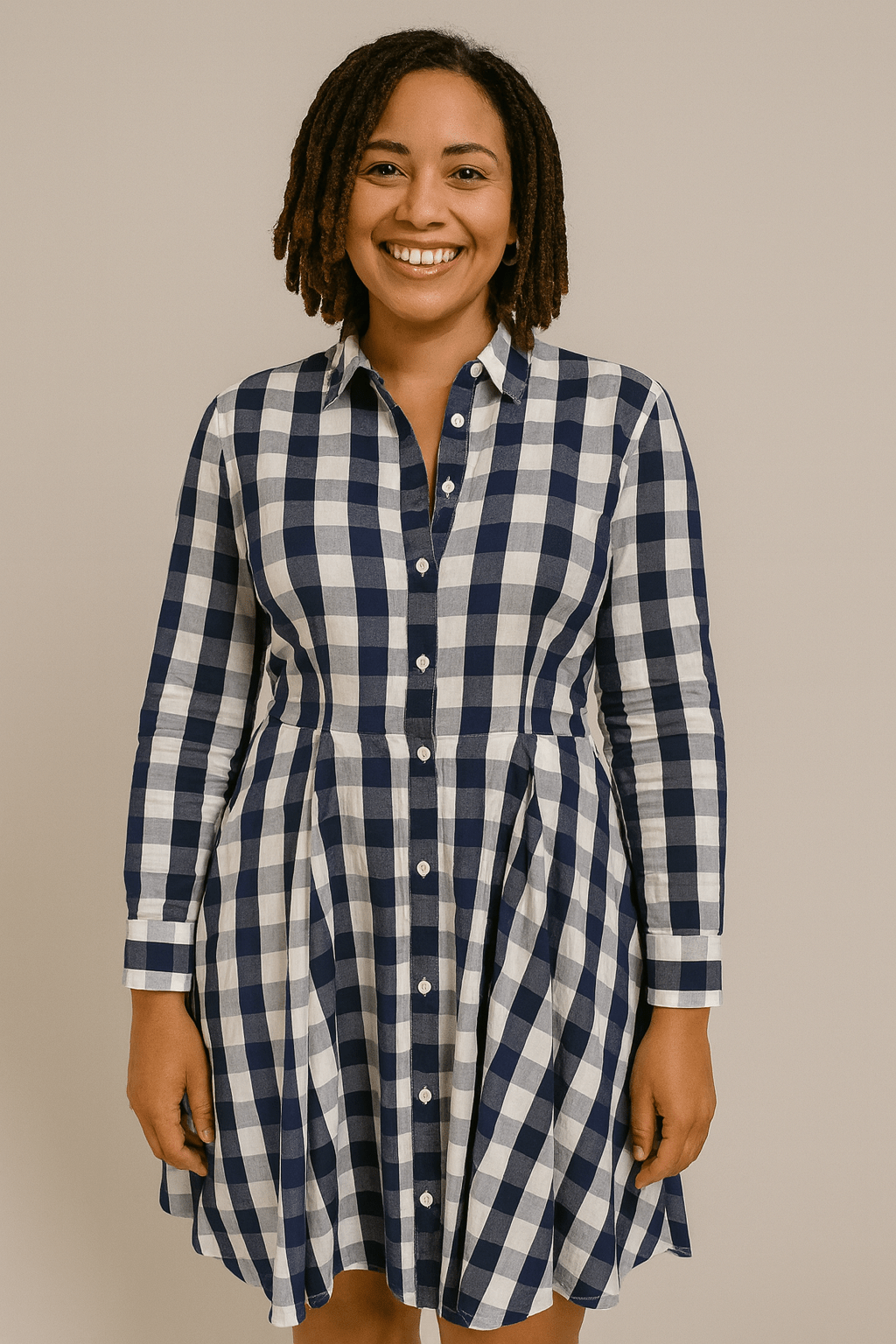 Robe évasée à boutons manches longues - Perluna Store - Damier - S
